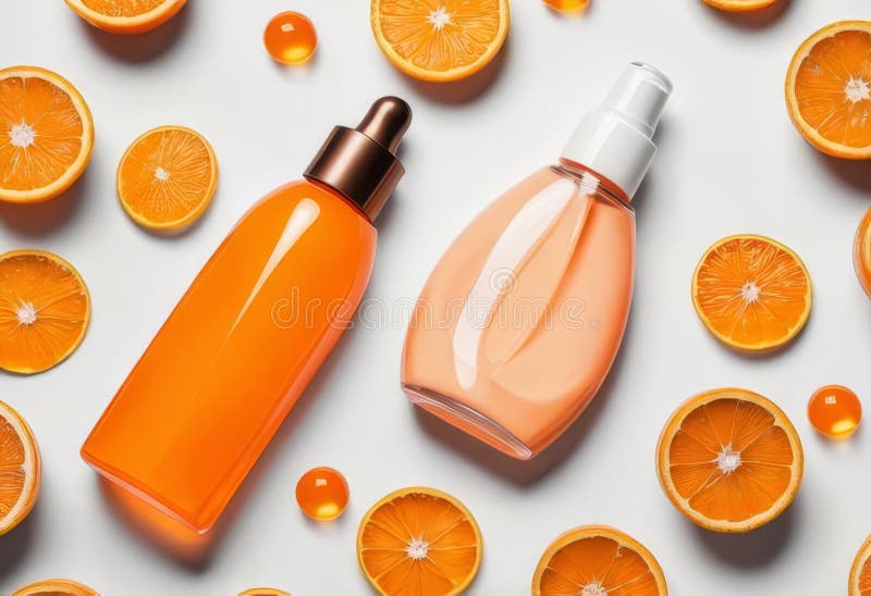 A Bottle of Moisturizing Lotion with a Drop of Orange Liquid Falling ...