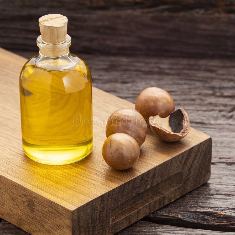 Bottle with Natural Macadamia Nut Oil - Macadamia Integrifolia Stock ...