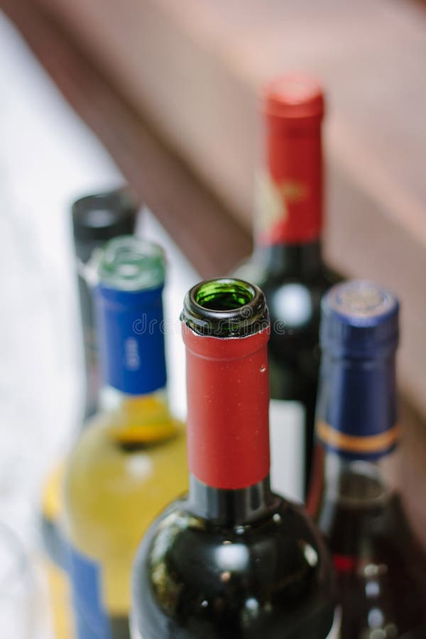 Bottle Necks of Bottles at Restaurant Stock Photo - Image of winery ...
