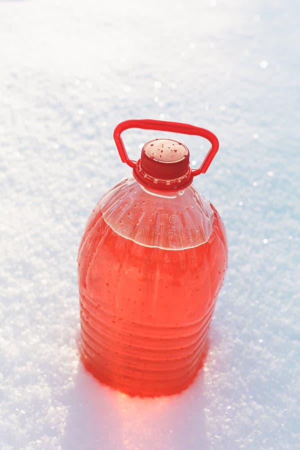 Bottle with Non-freezing Windshield Washer Fluid, Snow Background Stock ...