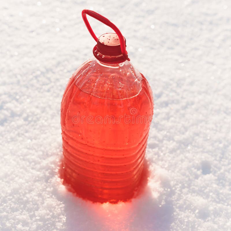 Bottle with Non-freezing Windshield Washer Fluid, Snow Background Stock ...