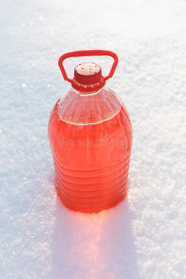 Bottle with Non-freezing Windshield Washer Fluid, Snow Background Stock ...