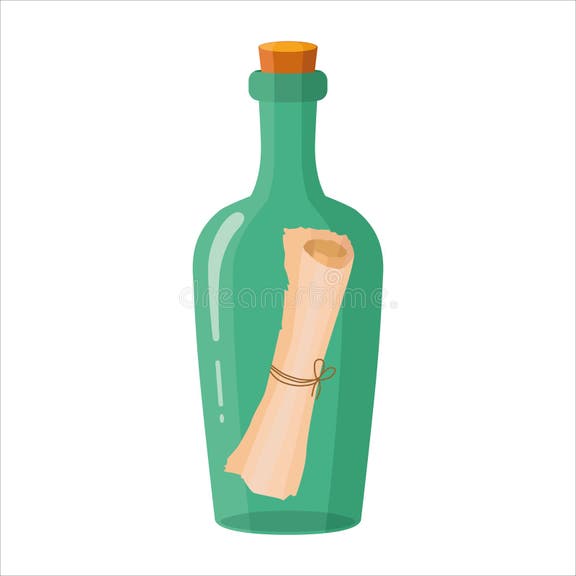 A Bottle with a Note. a Green Glass Bottle with a Stopper and a Twisted ...