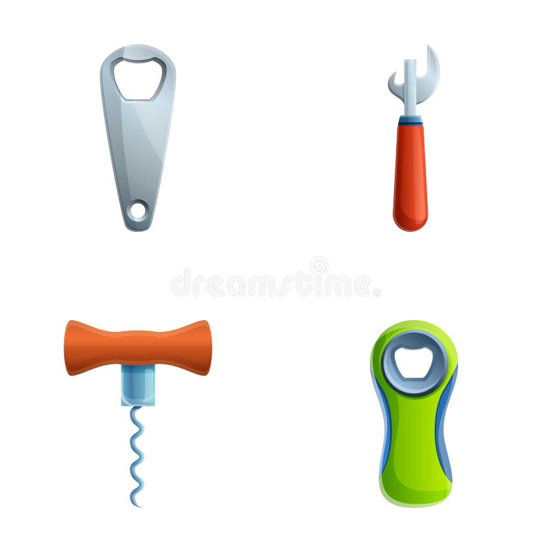 Bottle Opener Icons Set Cartoon Vector. Tool for Opening Bottle Stock ...