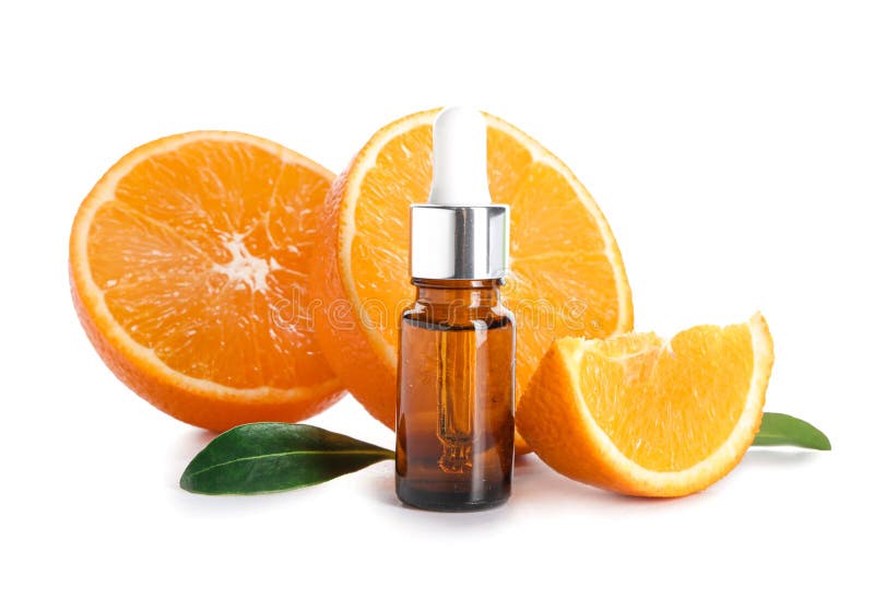 Bottle of Orange Essential Oil on White Background Stock Image - Image ...