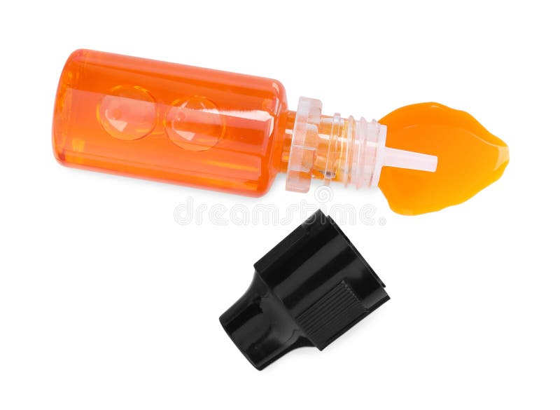 Bottle of Orange Food Coloring on White Background, Top View Stock ...