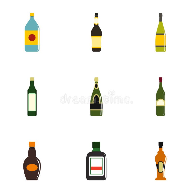 Bottle Packaging Icon Set, Flat Style Stock Vector - Illustration of ...