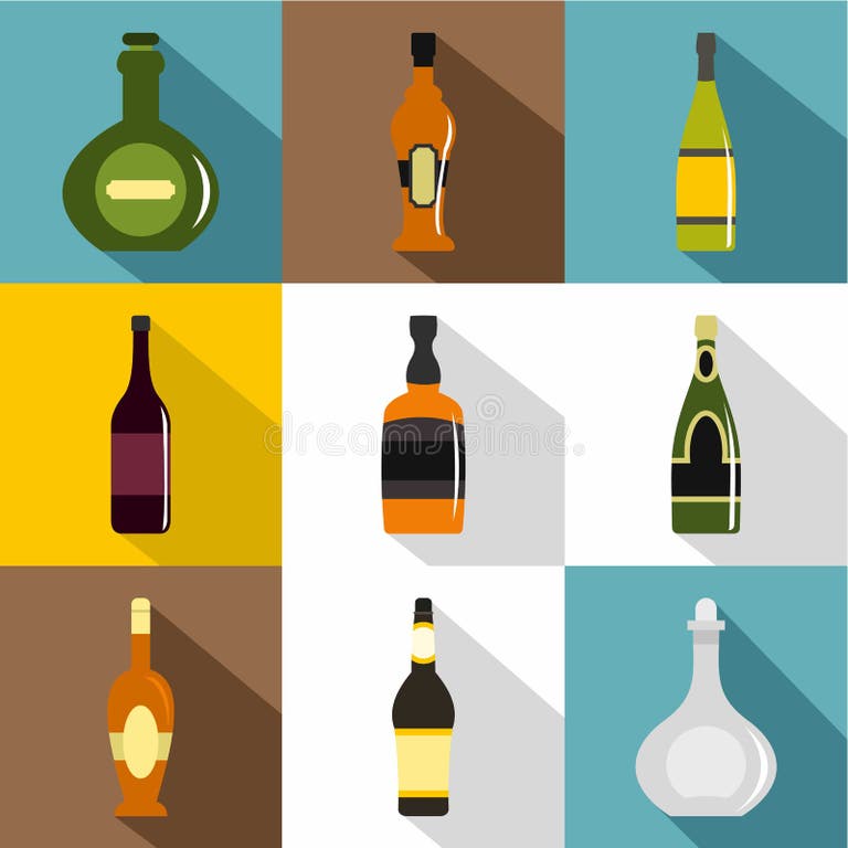 Bottle Packaging Icon Set, Flat Style Stock Vector - Illustration of ...