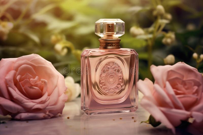 Bottle of Perfume on a Background of Red Roses. AI Generated Stock ...