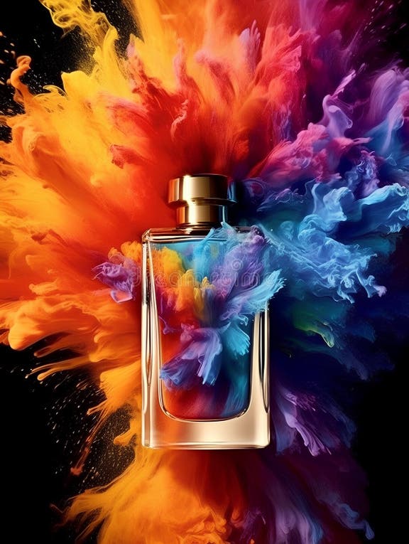 A Bottle of Perfume in Colorful Smoke - Colored Explosion Stock Photo ...