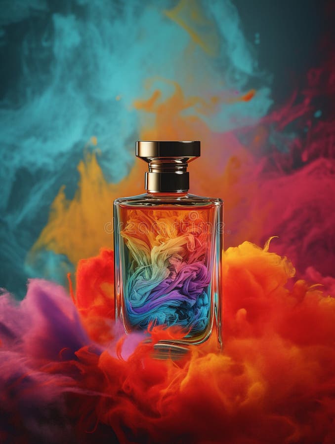 A Bottle of Perfume in Emerging from a Colorful Smoke Stock Image ...