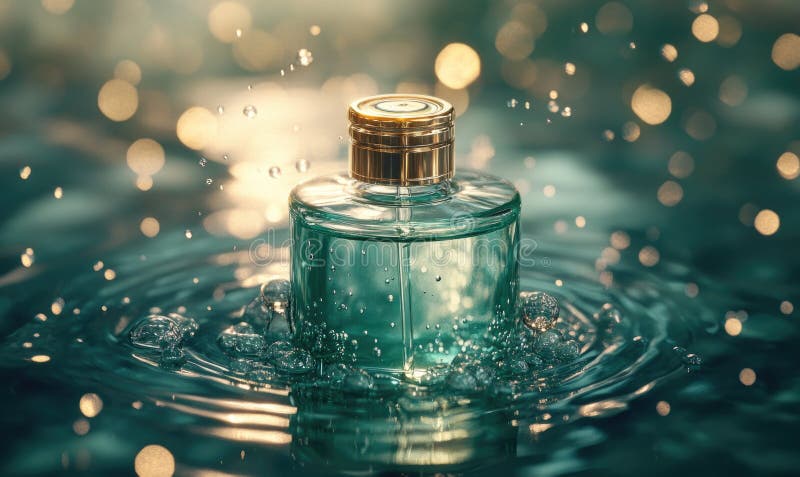 A Bottle of Perfume is Floating in a Pool of Water Stock Photo - Image ...