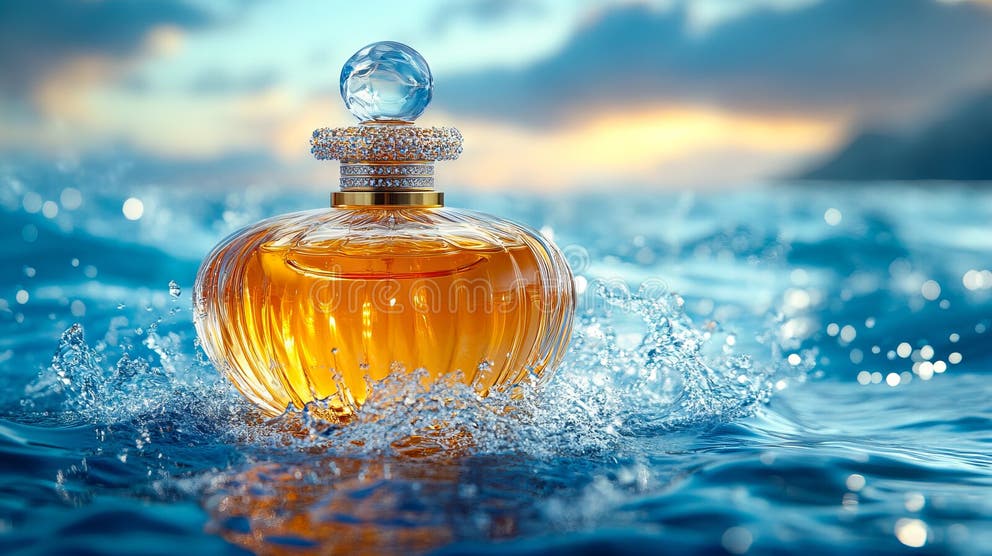 A Bottle of Perfume Floating in the Water Stock Image - Image of shape ...