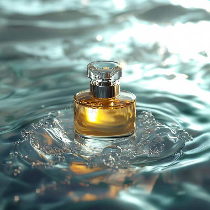 A Bottle of Perfume Floating in the Water Stock Image - Image of liquid ...