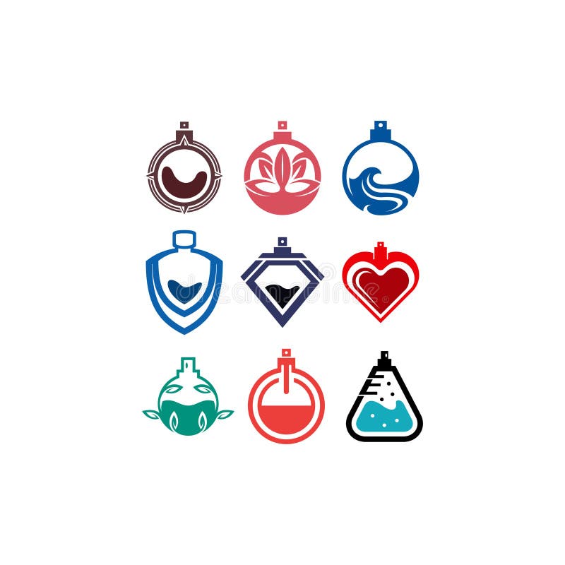 Bottle Perfume Logo Set Design Template, Icon Concept Isolated Vector ...