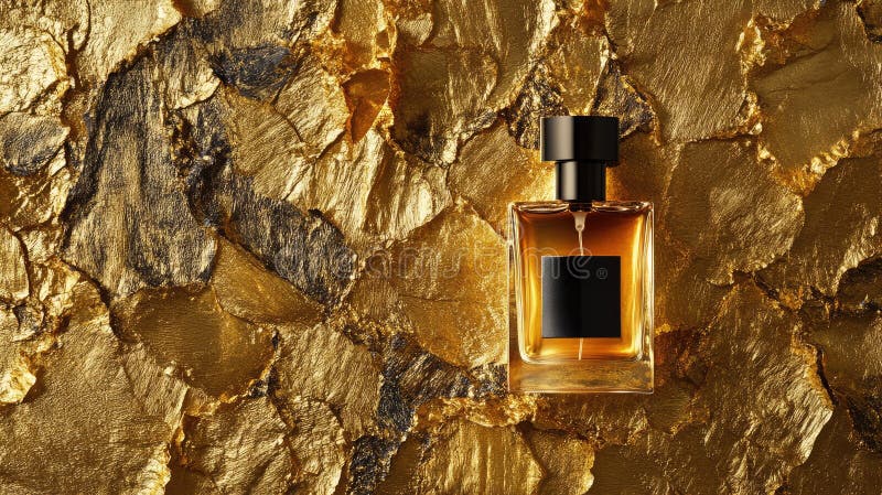 A Bottle of Perfume is Placed on a Gold Surface Stock Image - Image of ...