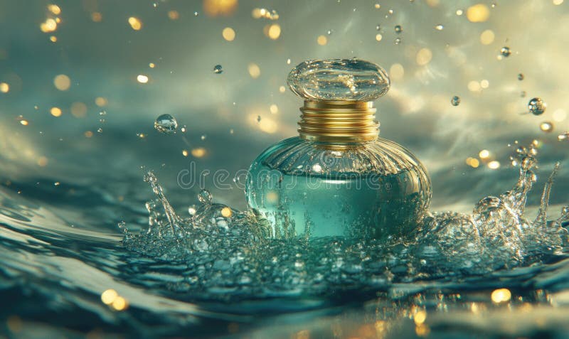 A Bottle of Perfume is in a Pool of Water Stock Image - Image of ...