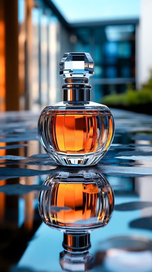 A Bottle of Perfume Sitting on Top of a Table Stock Image - Image of ...