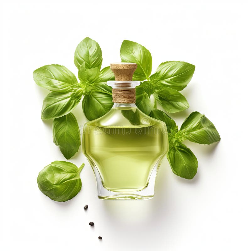 A Bottle of Perfume with the Scent of Basil on White Background Stock ...