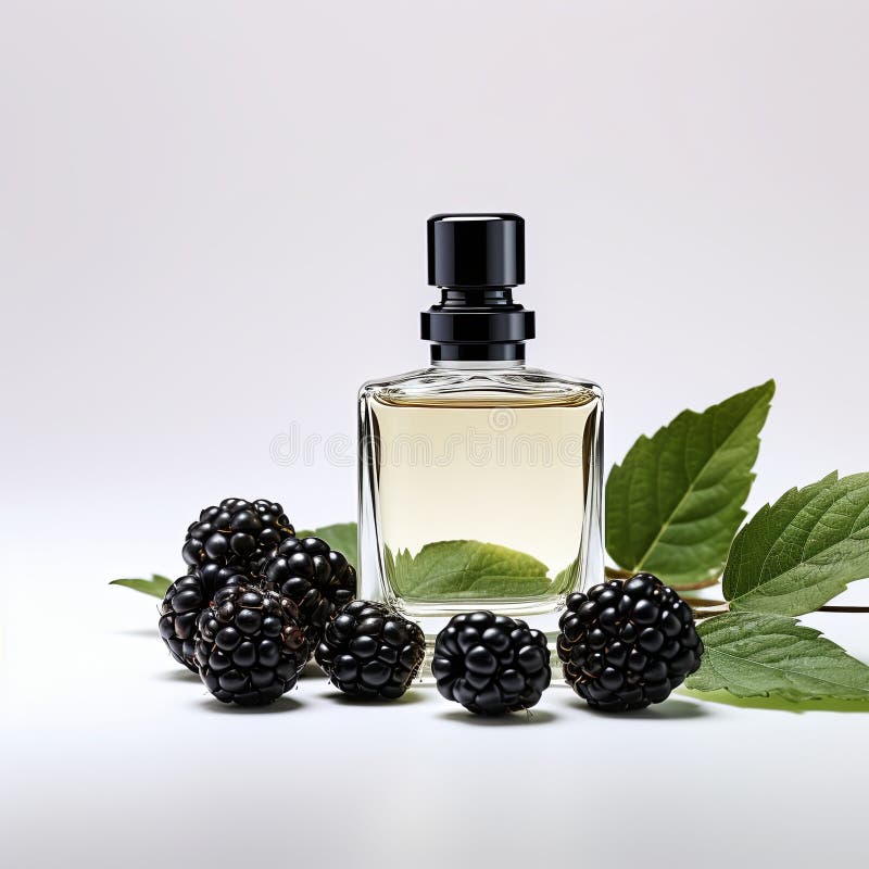 A Bottle of Perfume with the Scent of Black Berries on White Background ...