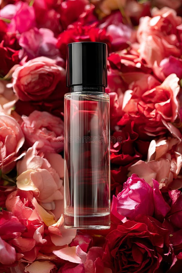 A Bottle of Perfume Sitting on Top of a Pile of Flowers Stock Image ...