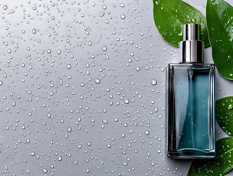 A Bottle of Perfume Sitting on Top of a Table Next To a Green Leaf ...