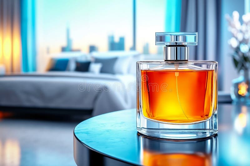 A Bottle of Perfume Sitting on Top of a Table Stock Image - Image of ...