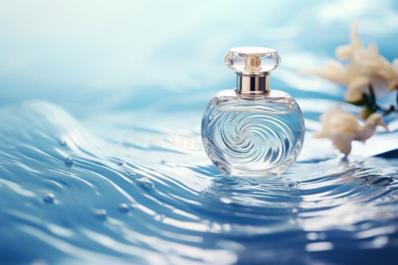 Bottle Perfume on the Water, Clear Water Waves, White and Blue ...