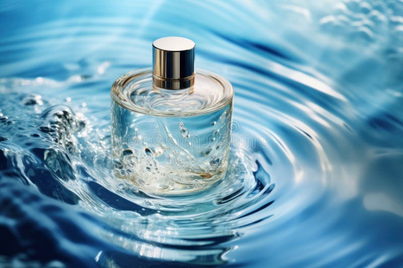 Bottle Perfume on the Water, Clear Water Waves, White and Blue ...
