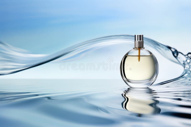 Bottle Perfume on the Water, Clear Water Waves, White and Blue ...