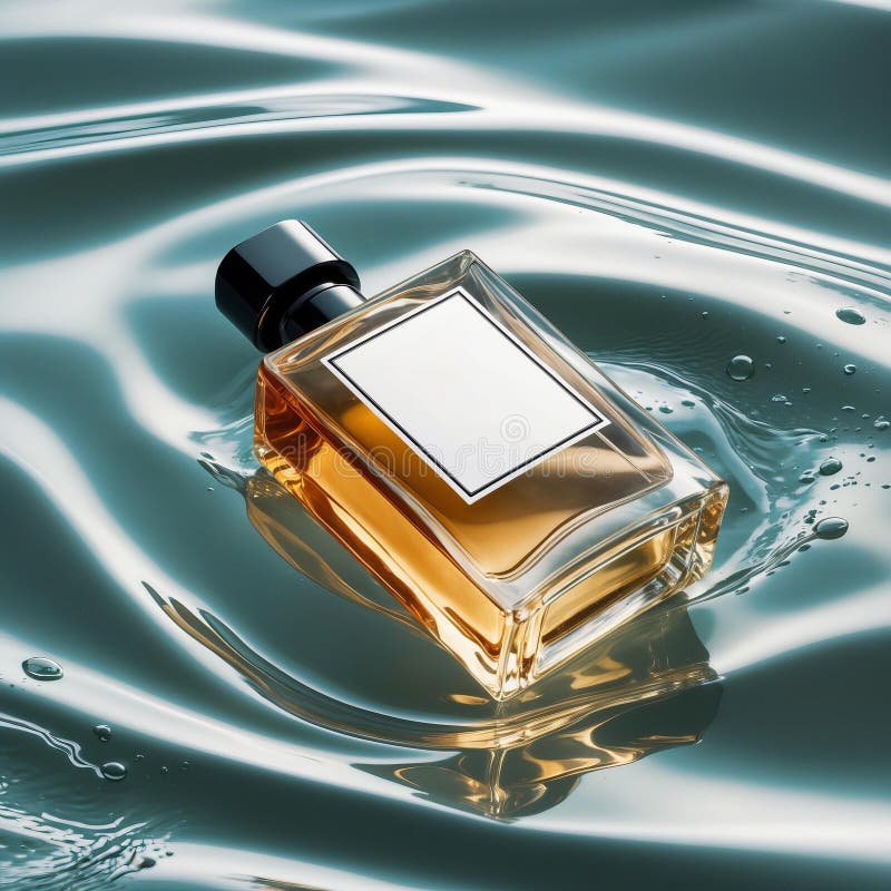 Bottle of Perfume with White Blank Label Mockup on Water Surface with ...