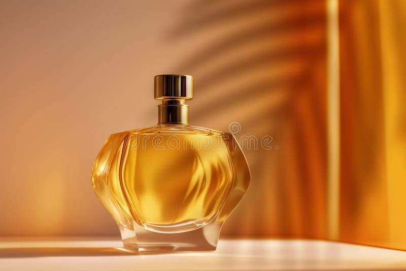 Bottle of Perfume on Yellow Background with Palm Shade, Ai Generated ...