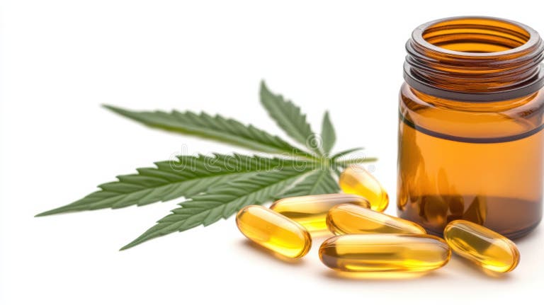 A Bottle of Pills and a Marijuana Leaf on White Background, AI Stock ...