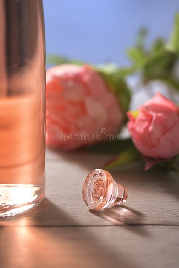 Bottle of Pink Rose Wine and Spring Flowers Stock Image - Image of ...