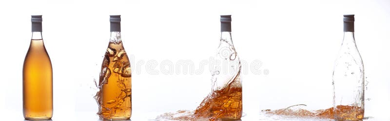 Bottle of Pink Wine Breaking and Splashing Against White Background ...