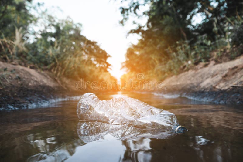 Bottle Plastic in the River. Stock Photo - Image of closeup, effect ...