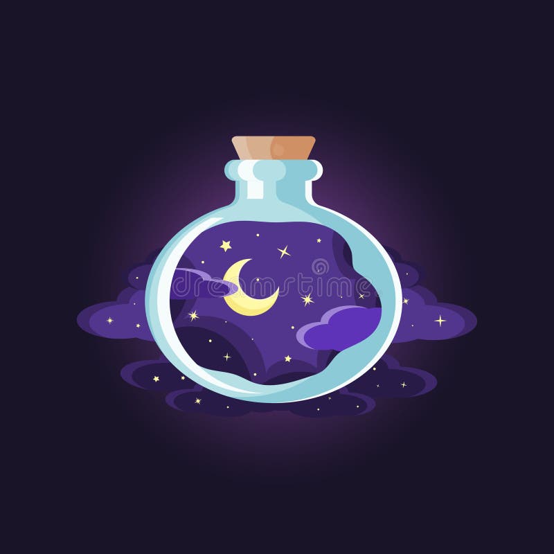 Bottle with Potion of Night, Stars, Moon and Clouds Stock Vector ...