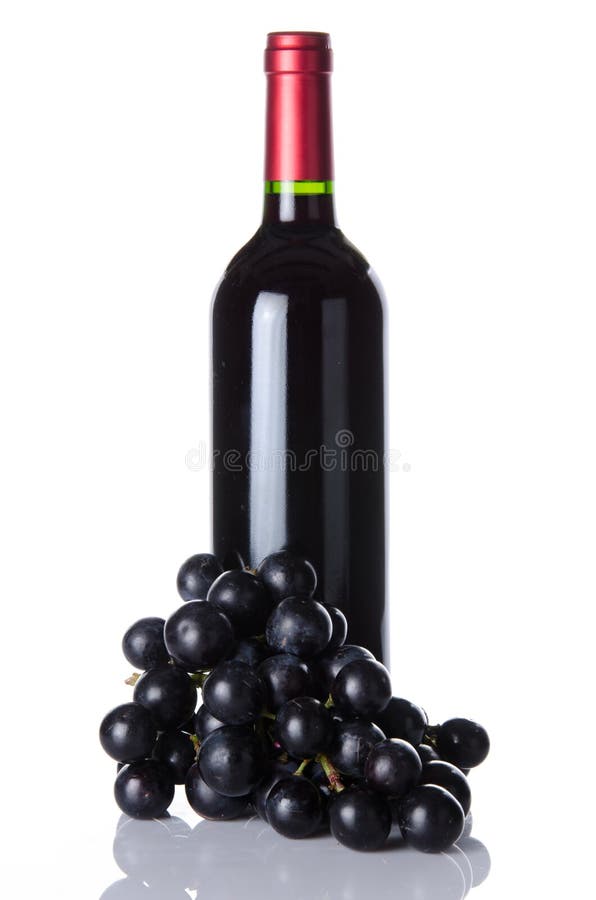 Bottle of Red Wine and Black Grapes Stock Photo - Image of celebration ...