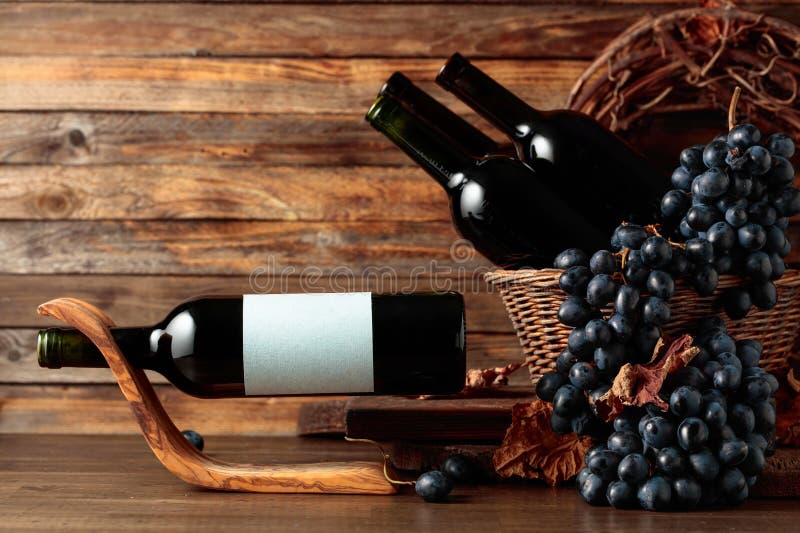 Bottle of Red Wine with Empty Label Stock Photo - Image of agriculture ...