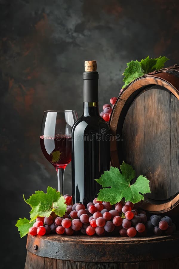 A Bottle of Red Wine and a Glass of Wine Next To a Bunch of Grapes ...