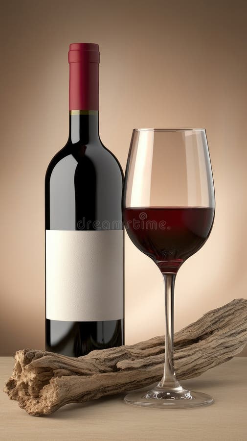 A Bottle of Red Wine and a Glass Sit Elegantly beside a Decorative ...