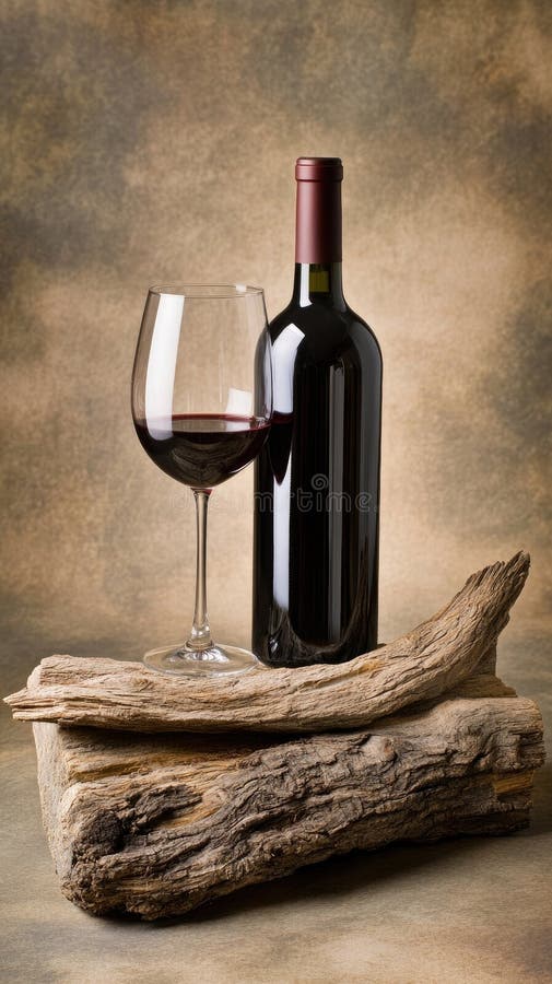 A Bottle of Red Wine and a Glass Sit Elegantly beside a Decorative ...