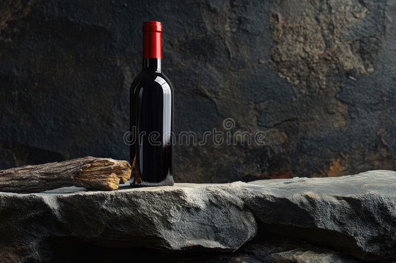 A Bottle of Red Wine is Placed on a Rock, Copy Space Stock Illustration ...