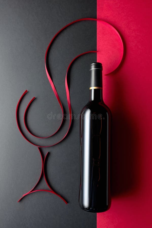Bottle of Red Wine with Red Satin Ribbons Stock Image - Image of ...