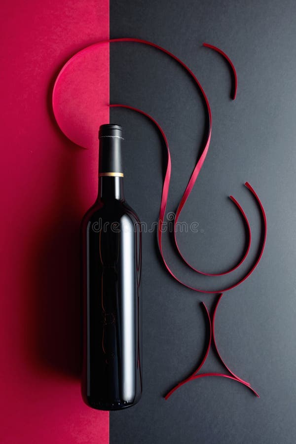 Bottle of Red Wine with Red Satin Ribbons Stock Photo - Image of satin ...
