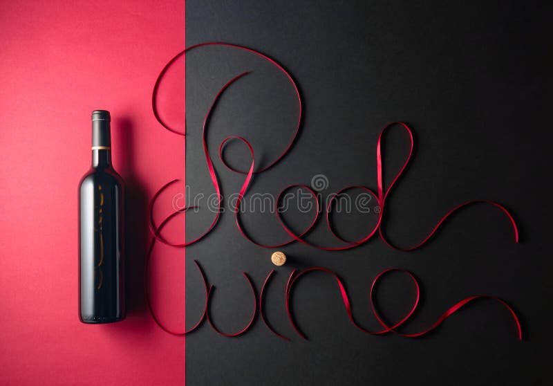 Bottle of Red Wine with Red Satin Ribbons Stock Image - Image of ...