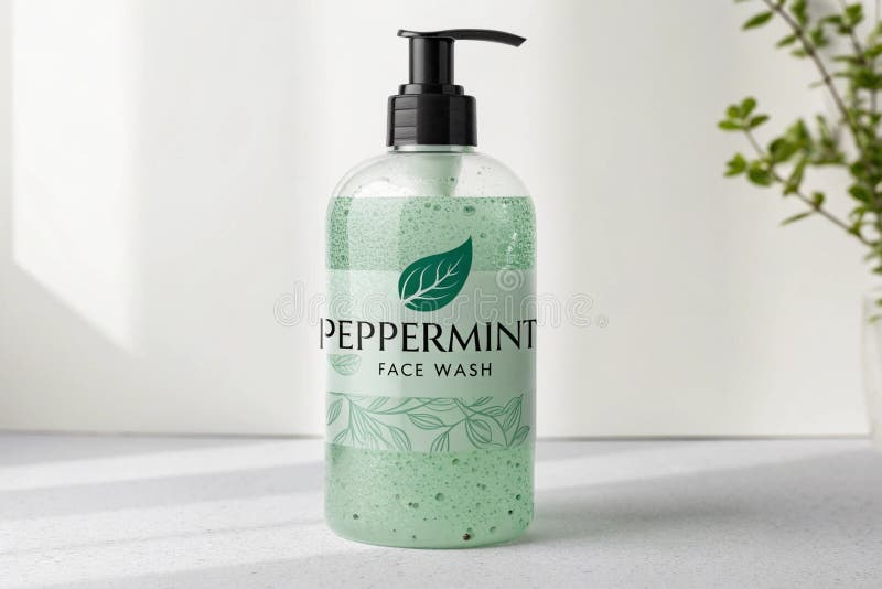 Bottle of Refreshing Peppermint Face Wash with Light Green Tint Stock ...