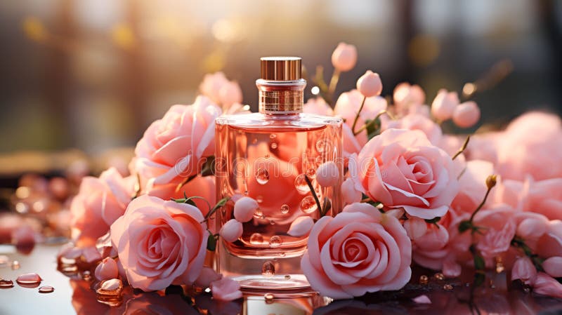 Bottle of Rose Perfume on White Stock Illustration - Illustration of ...