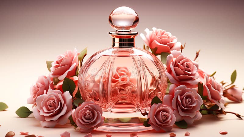 Bottle of Rose Perfume on White Stock Illustration - Illustration of ...