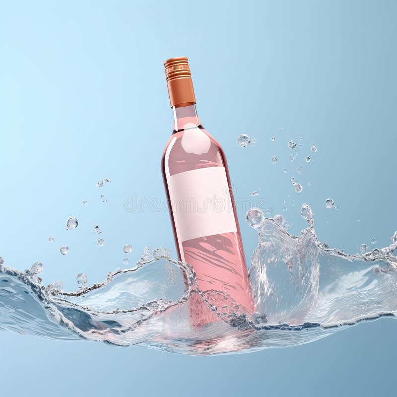 Bottle of Rose Wine Floating in Liquid Splash. Wine Bottle Mockup with ...
